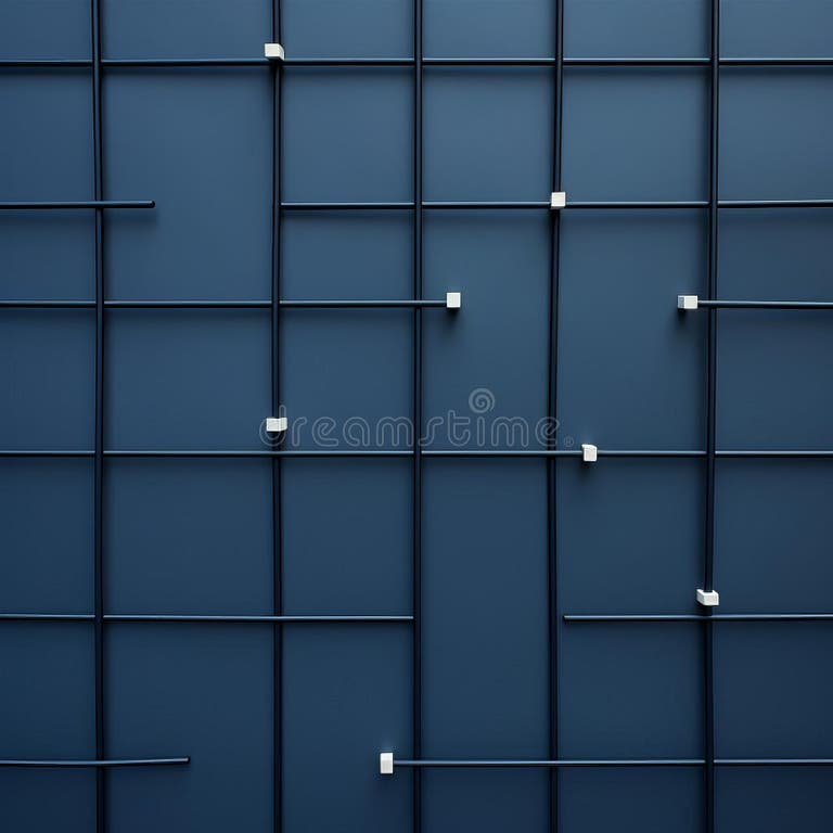 Modern Navy Grid Wall with Contrasting White Cubes Design Stock ...