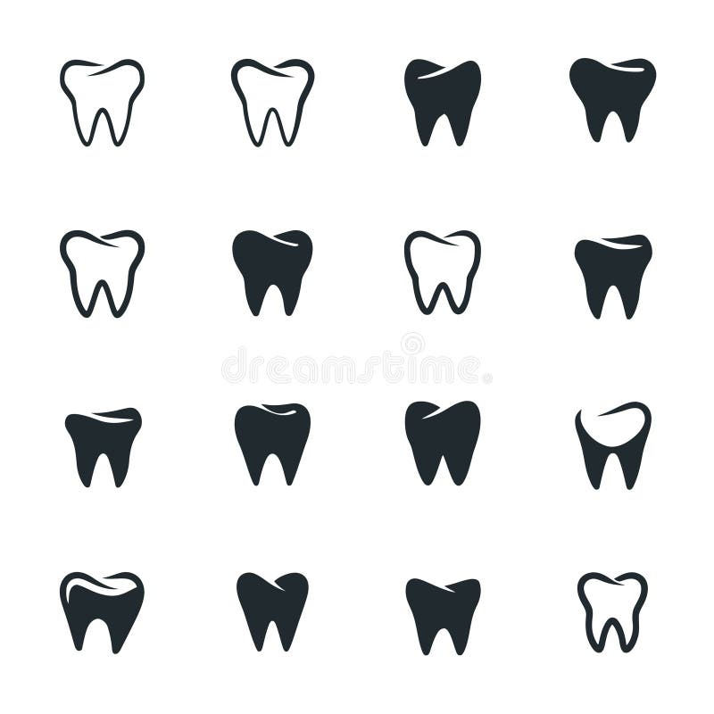 A Grid of Stylized Tooth Icons in Black and White Showcases Different ...