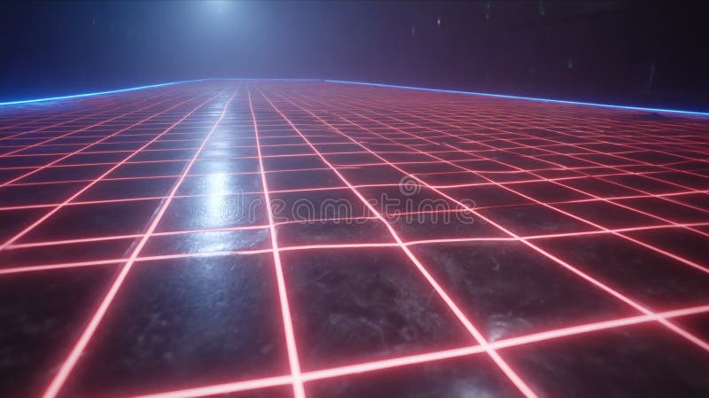 Grid Surface with Red Lines and Blue Horizon Stock Illustration ...
