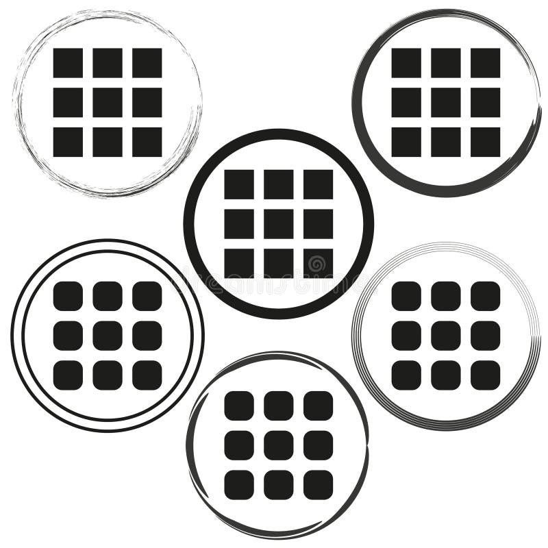 Grid Symbol Collection. Round Black Frames. Modern Vector Icons. Simple ...