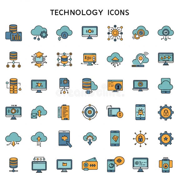 Grid of Technology-themed Icons, Featuring Imagery Like Databases, Cloud Computing Stock ...
