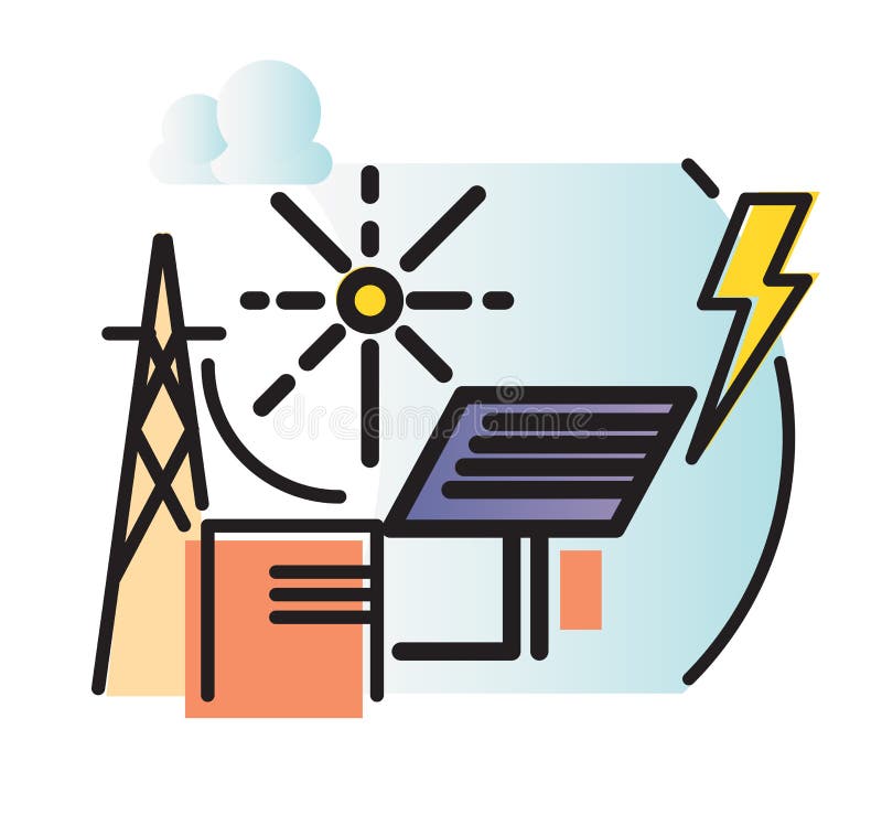 Grid Tied Solar Energy - Icon Stock Illustration - Illustration of ...