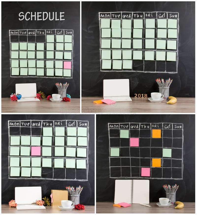 Grid Timetable Schedule On Black Chalkboard Background. Stock Image ...