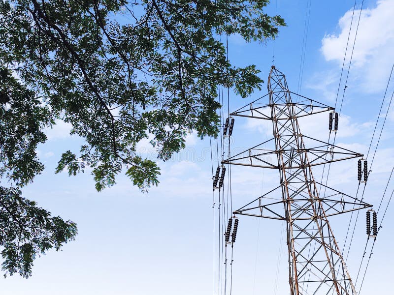 Grid Tower with Bluesky stock photo. Image of tree, grid - 219326774