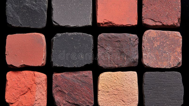 A Grid of Twelve Rectangular Stones, Each with a Unique Color and ...