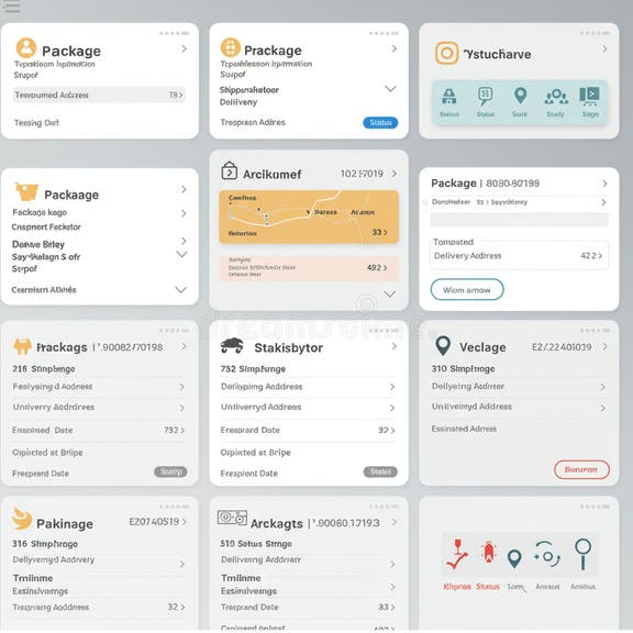 A Grid of User Interface Elements Designed To Simulate Package Delivery ...