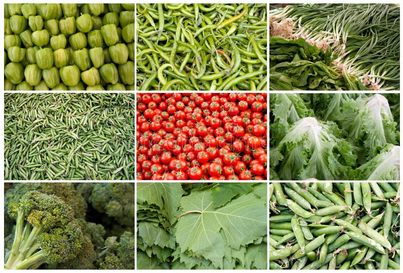 Grid of Vegetables and Fruits Stock Image - Image of natural, green ...