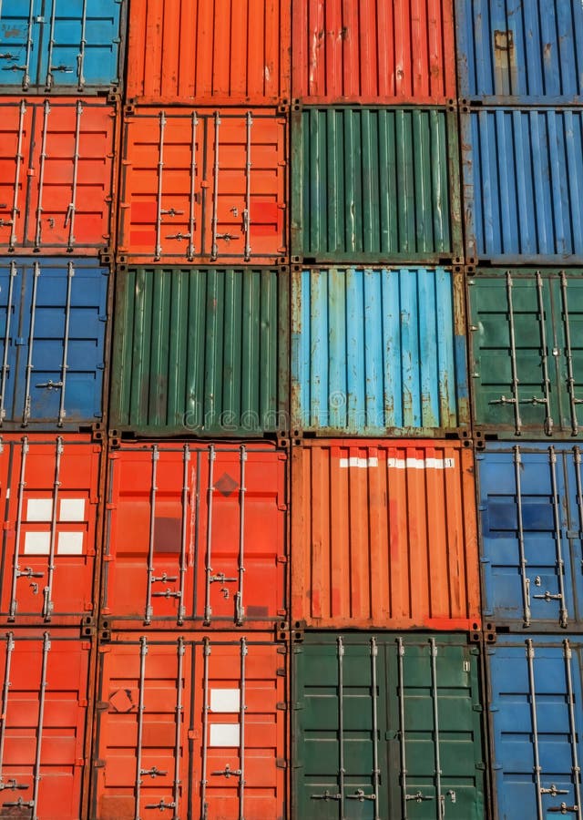 Grid of a Wall of Stacked Shipping Containers Stock Photo - Image of ...