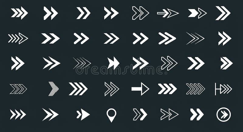 A Grid of White Arrow Icons on a Dark Background Includes Various ...