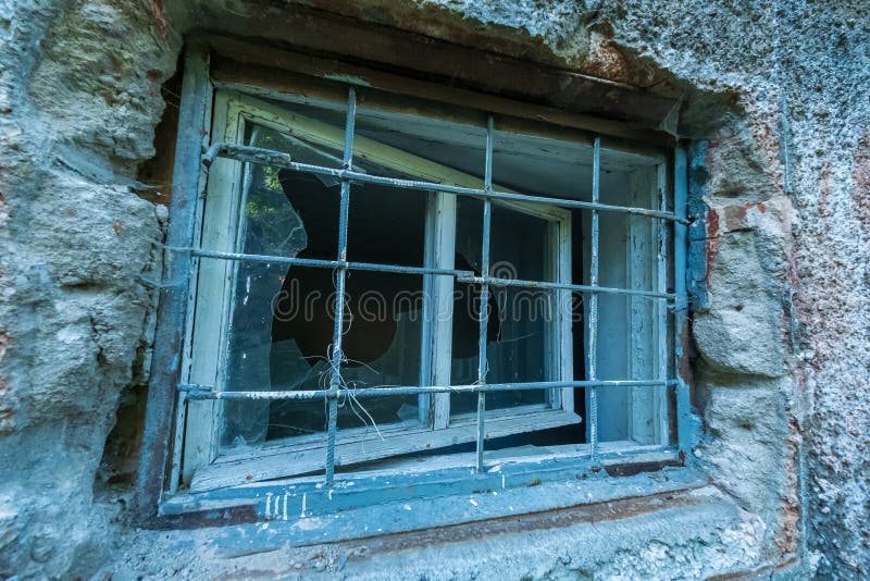 Grid on Window of Abandoned Building Stock Image - Image of shabby ...