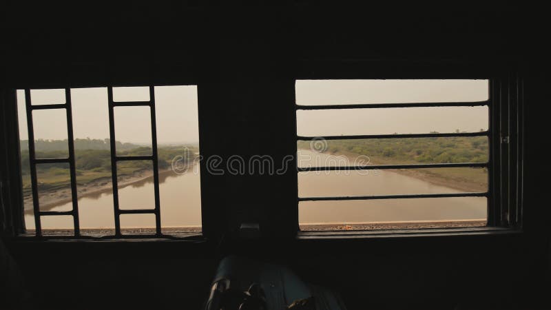 Grid Windows of a Traditional Indian Train in Motion. Stock Photo ...