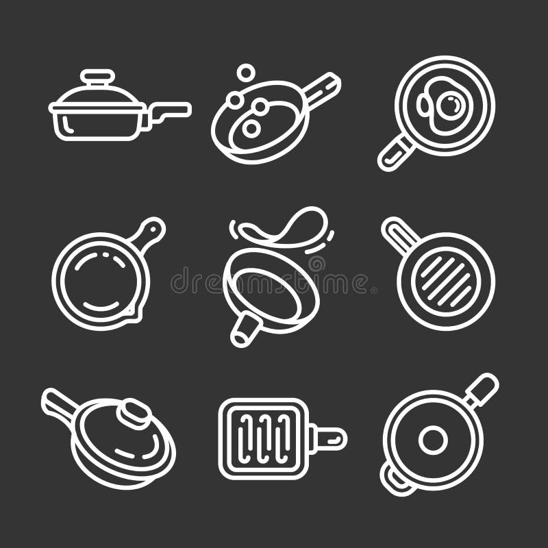 Griddle Icon Set, Outline Style Stock Vector - Illustration of domestic ...