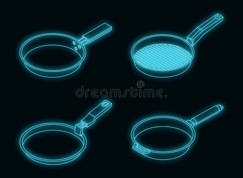 Griddle Pan Icon Set Vector Neon Stock Vector - Illustration of fillet ...