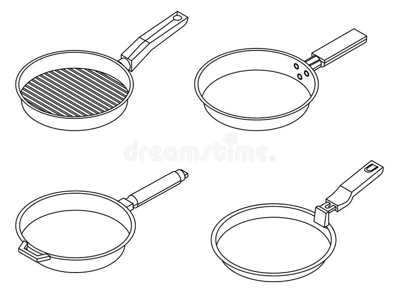 Griddle Pan Icon Set Vector Outine Stock Vector - Illustration of ...