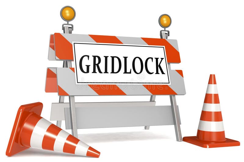 Gridlock Sign on Barricade and Traffic Cones Stock Illustration ...