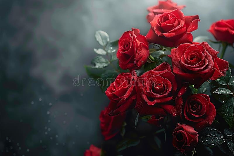 Grief Expression Funeral Red Roses on Dark Backdrop, Providing Copy ...