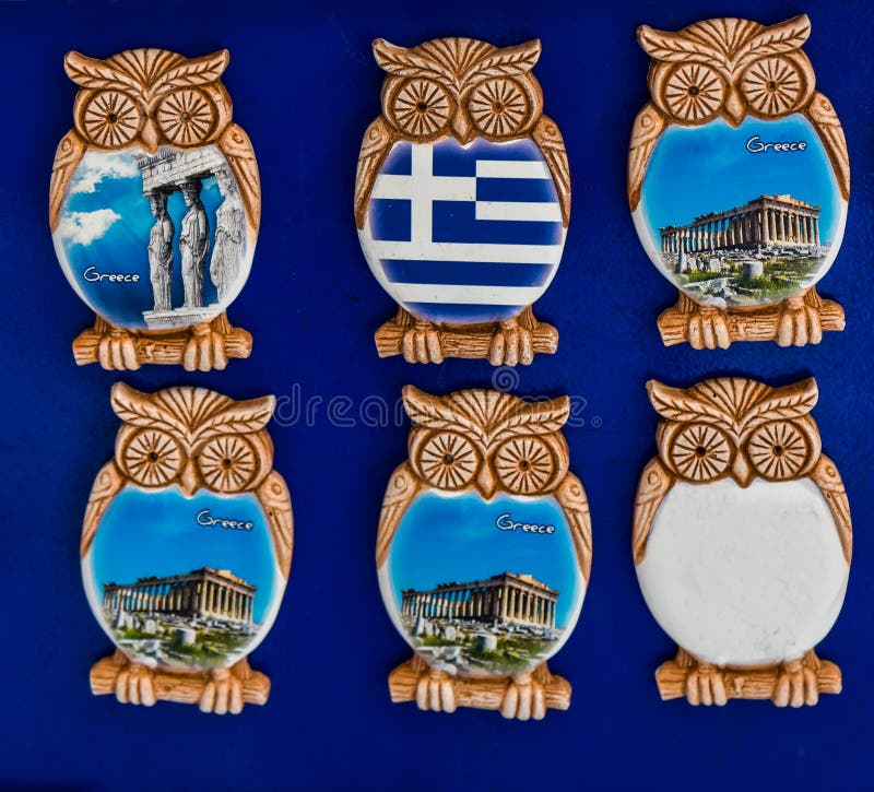 Grieks Ceramisch Owl Magnets Athens Greece Redactionele Stock Foto ...