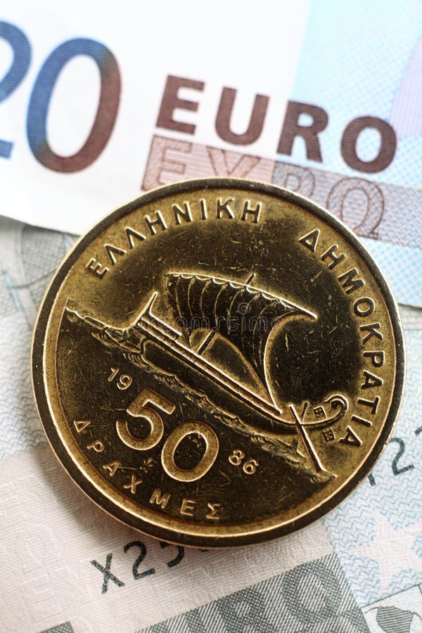Griekse Drachme Op Euroverticaal Stock Afbeelding - Image of drachmen ...