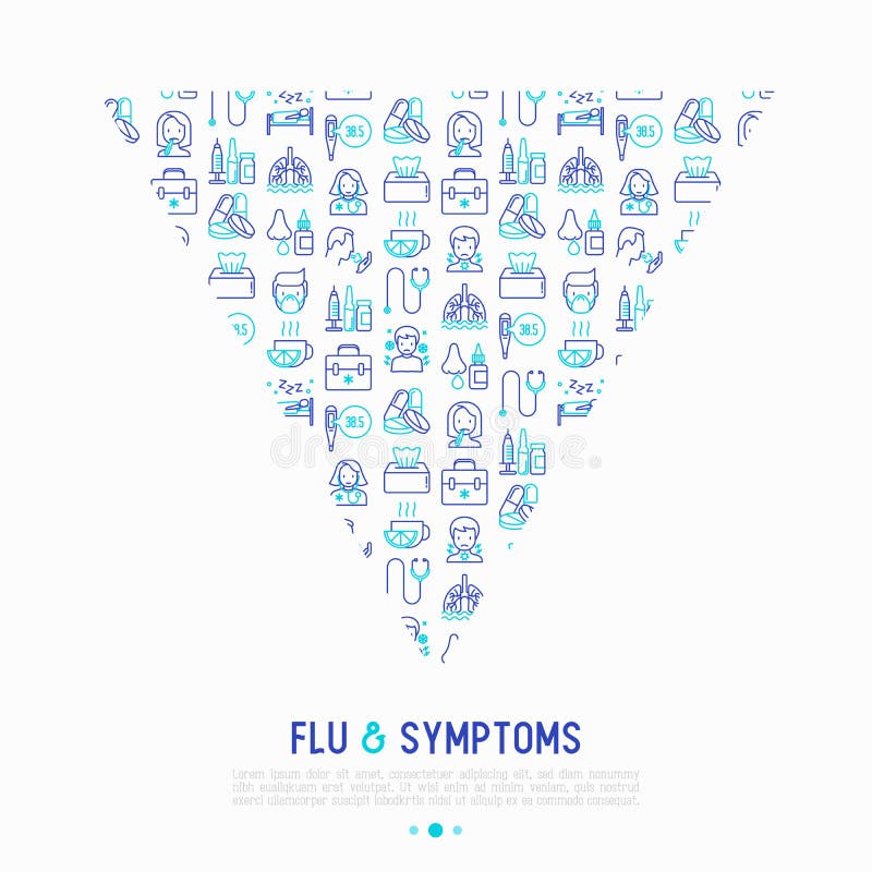 Griep En Van Het Symptomenconcept Dunne Lijnpictogrammen Vector ...