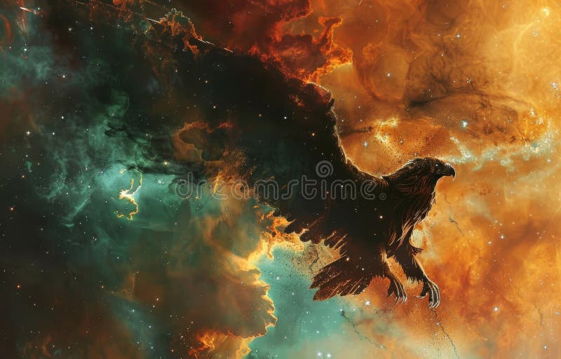 A Griffin Navigating a Space Nebula Blending the Mythical Creature with ...