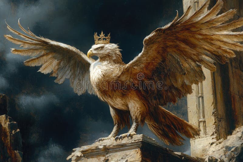 A Griffin Snatching a Crown from a Crumbling Parapet Stock Illustration ...