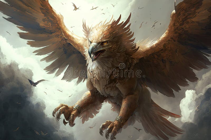 Griffin Soaring through the Clouds, Its Wings Spread Wide Stock ...