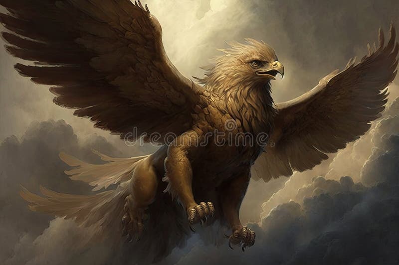 Griffin Soaring through the Clouds, Its Wings Spread Wide Stock ...
