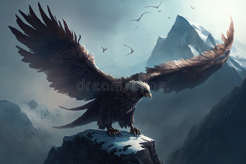 Griffin Soaring Over Mountain Range, Its Wings Casting Shadow Stock ...
