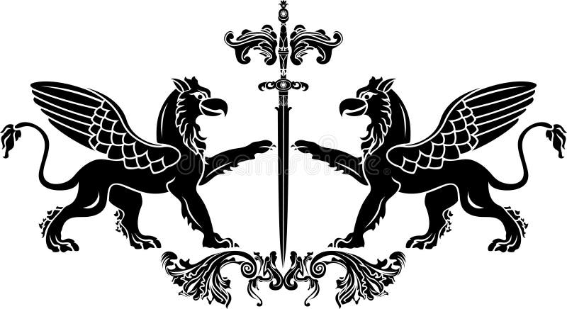 Griffin with sword stencil stock vector. Illustration of bird - 21147299