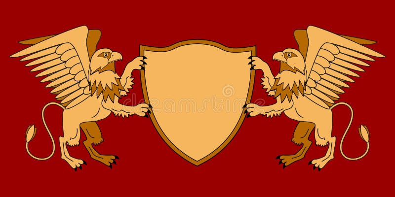 Griffins Holding a Shield. Emblem with Mythological Animals. Medieval ...