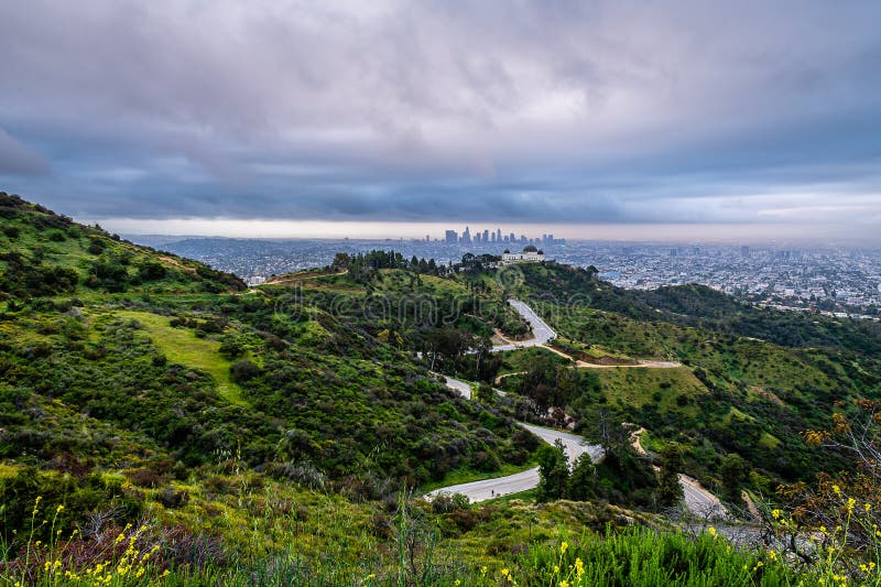 The Griffith Observatory and Hollywood Hills Stock Image - Image of ...