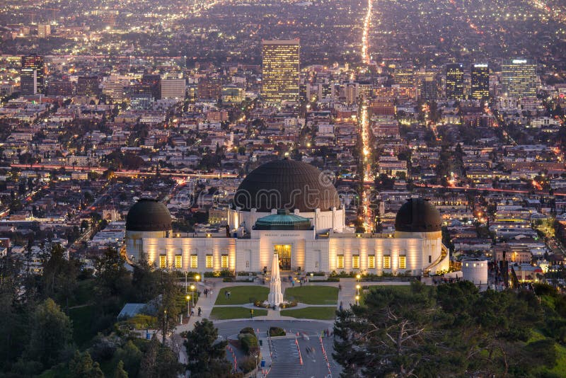 Griffith Observatory and Los Angeles at Night Stock Image - Image of ...