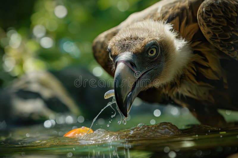 Griffon Vulture Catching Fish in Water with Beak Stock Image - Image of ...