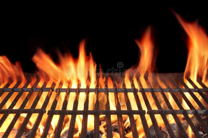 Le Gril Du Feu De Barbecue D'isolement Sur Le Fond Noir, Se Ferment ...