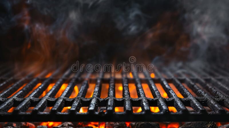 Grill Background, Empty Fired Barbecue on Black .Ai Generative Stock ...