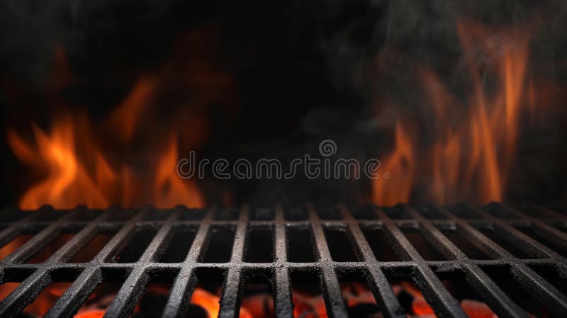 Grill Background, Empty Fired Barbecue on Black .Ai Generative Stock ...