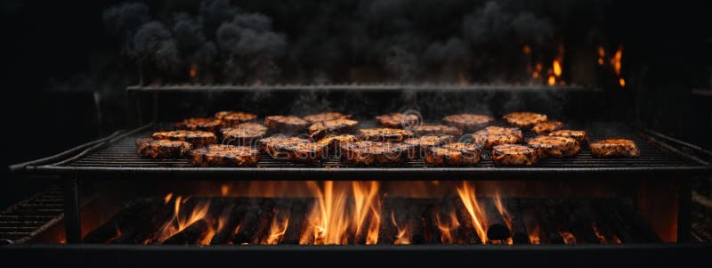 Grill Background - Empty Fired Barbecue on Black Stock Illustration ...