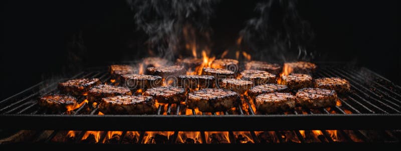 Grill Background - Empty Fired Barbecue on Black Stock Illustration ...