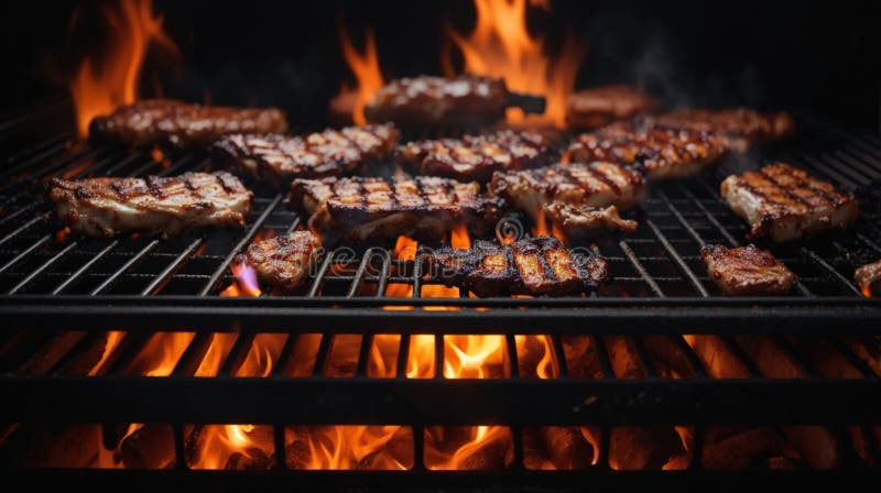 Grill Background - Empty Fired Barbecue on Black Stock Illustration ...