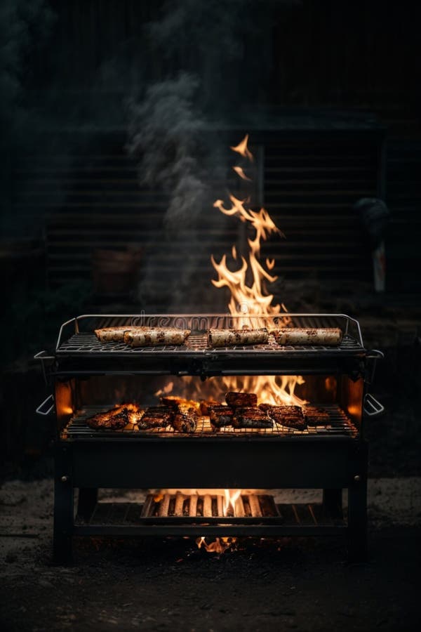 Grill Background - Empty Fired Barbecue on Black Stock Illustration ...
