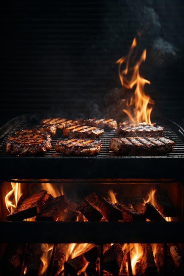 Grill Background - Empty Fired Barbecue on Black Stock Illustration ...