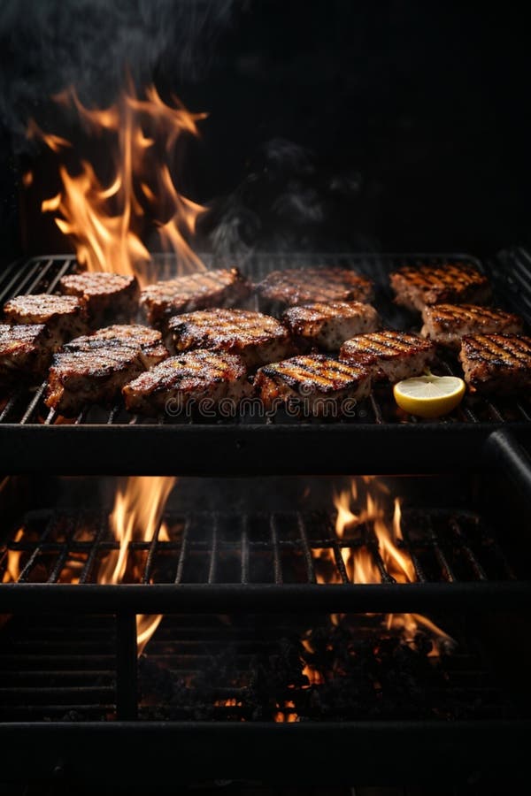 Grill Background - Empty Fired Barbecue on Black Stock Illustration ...