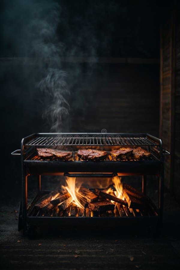 Grill Background - Empty Fired Barbecue on Black Stock Illustration ...