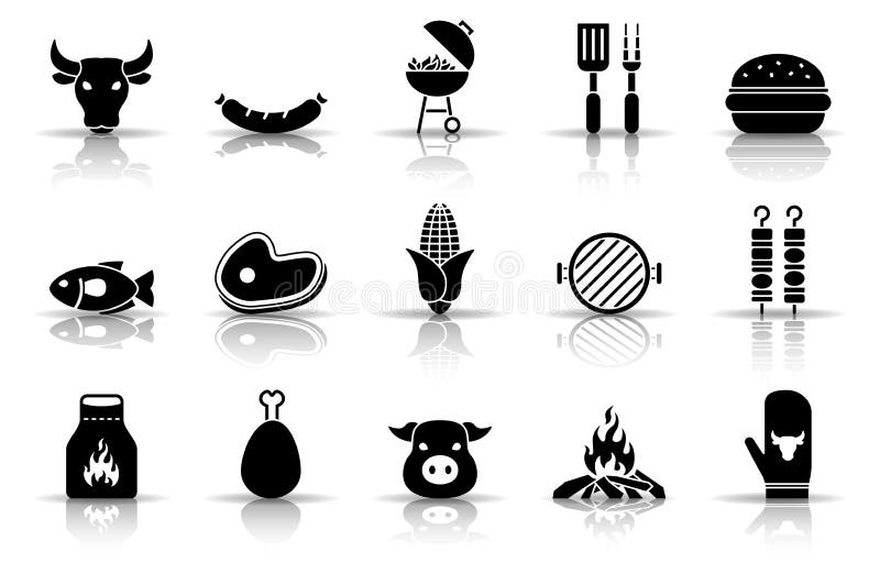 Grill and Barbecue Icon Set Stock Illustration - Illustration of fish ...