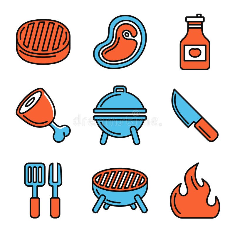 Grill BBQ Icons Set on White Background. Vector Stock Vector ...