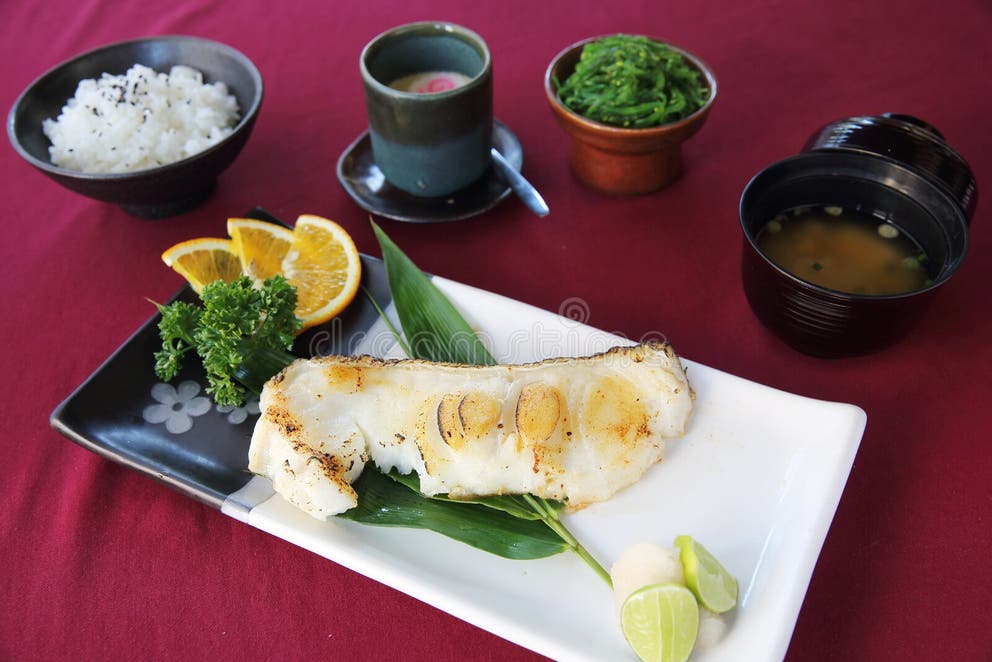 Grill Black Cod Set , Japanese Style Stock Image - Image of piece, meal ...
