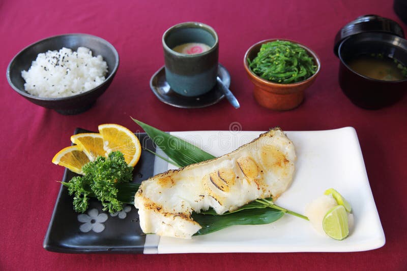 Grill Black Cod , Japanese Style Stock Photo - Image of gourmet, candle ...