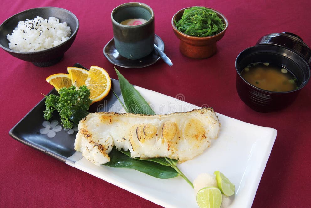 Grill Black Cod , Japanese Style Stock Image - Image of omega, black ...