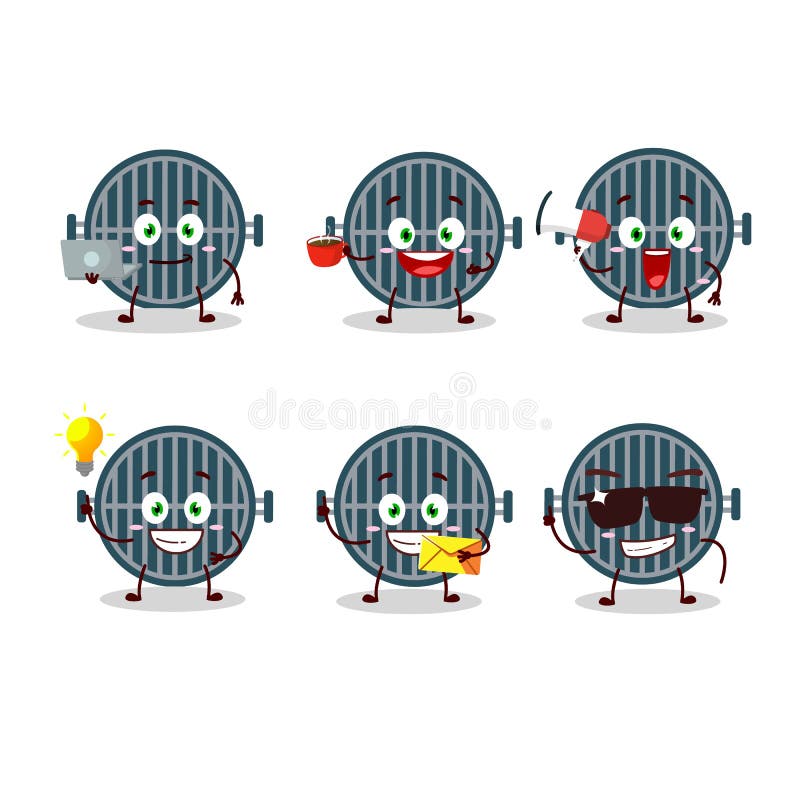Grill Cartoon Character with Various Types of Business Emoticons Stock ...