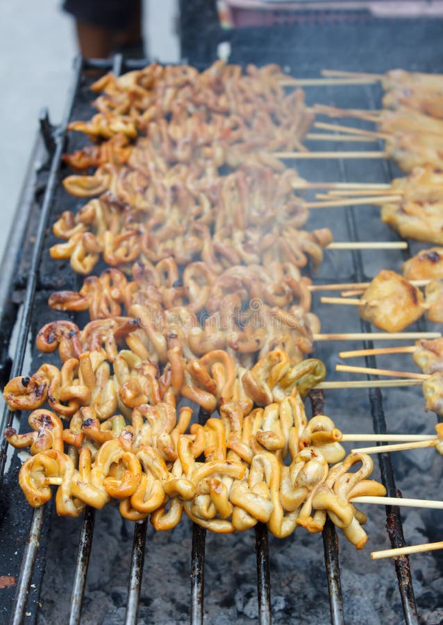 Chicken Intestines, Pig Ears And Pig Intestines Barbeque Screw, Stock ...